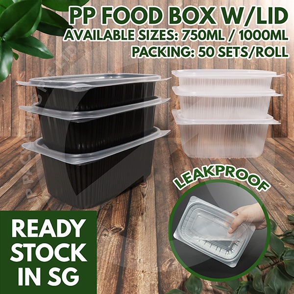 Leakproof PP Food Box WITH Lid (50 Sets)/ 500ml 650ml 750ml 1000ml ...