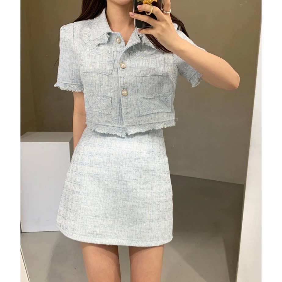 Light Blue Tweed Coords, Women's Fashion, Dresses & Sets, Sets or ...