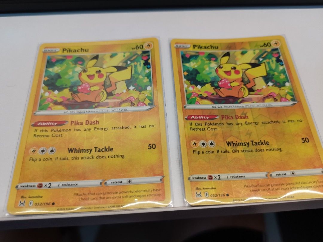 Original Pokemon TCG Lost Origin Pikachu Card 052/196 Pikachu and Akari TG05/TG30, Hobbies ...