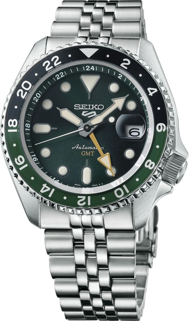 Seiko 5 Sports GMT Dark Deep Green Textured Dial Stainless Steel ...