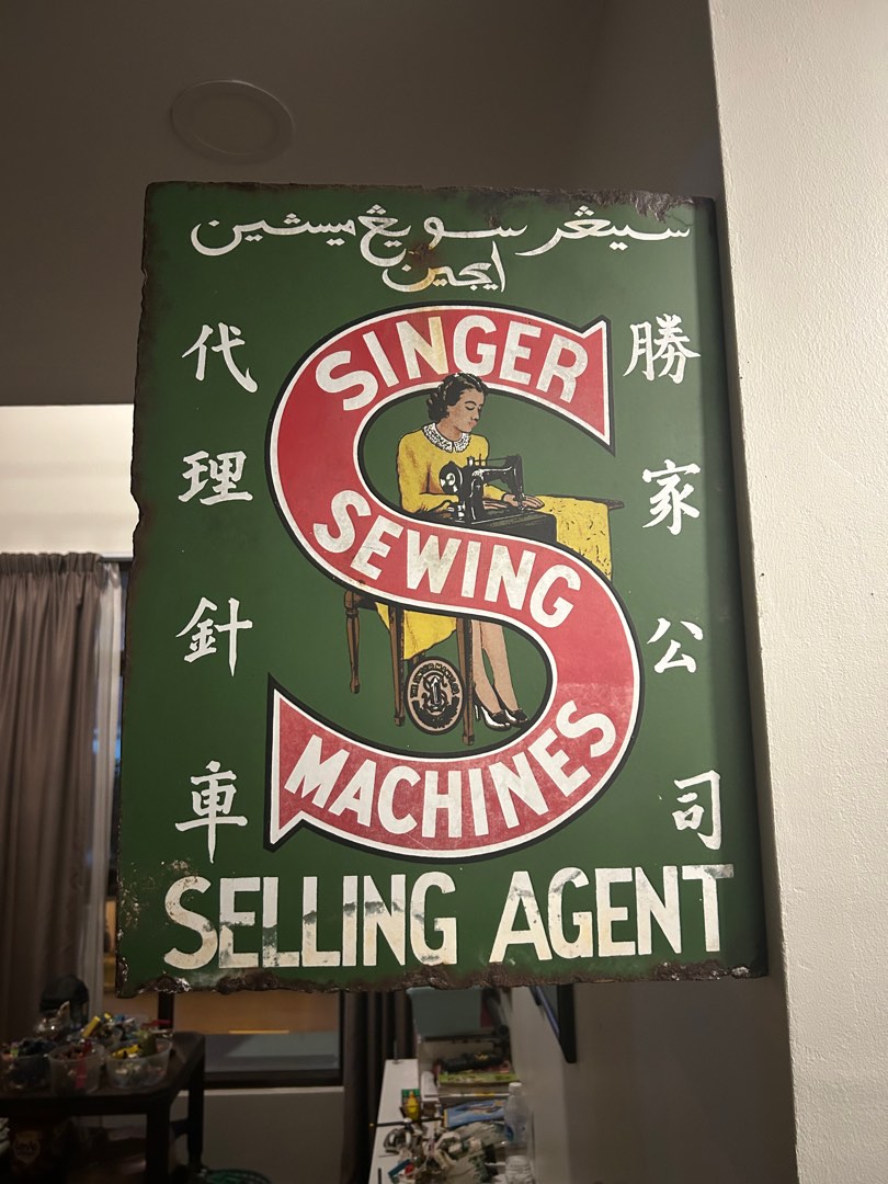 Singer enamel double sided antique vintage sig, Hobbies & Toys ...