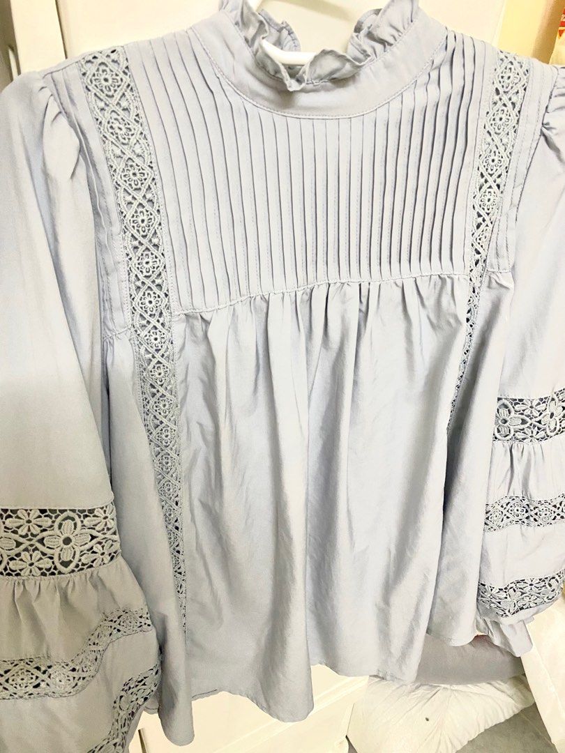 SONYA IN ASH BLUE, Women's Fashion, Tops, Blouses on Carousell