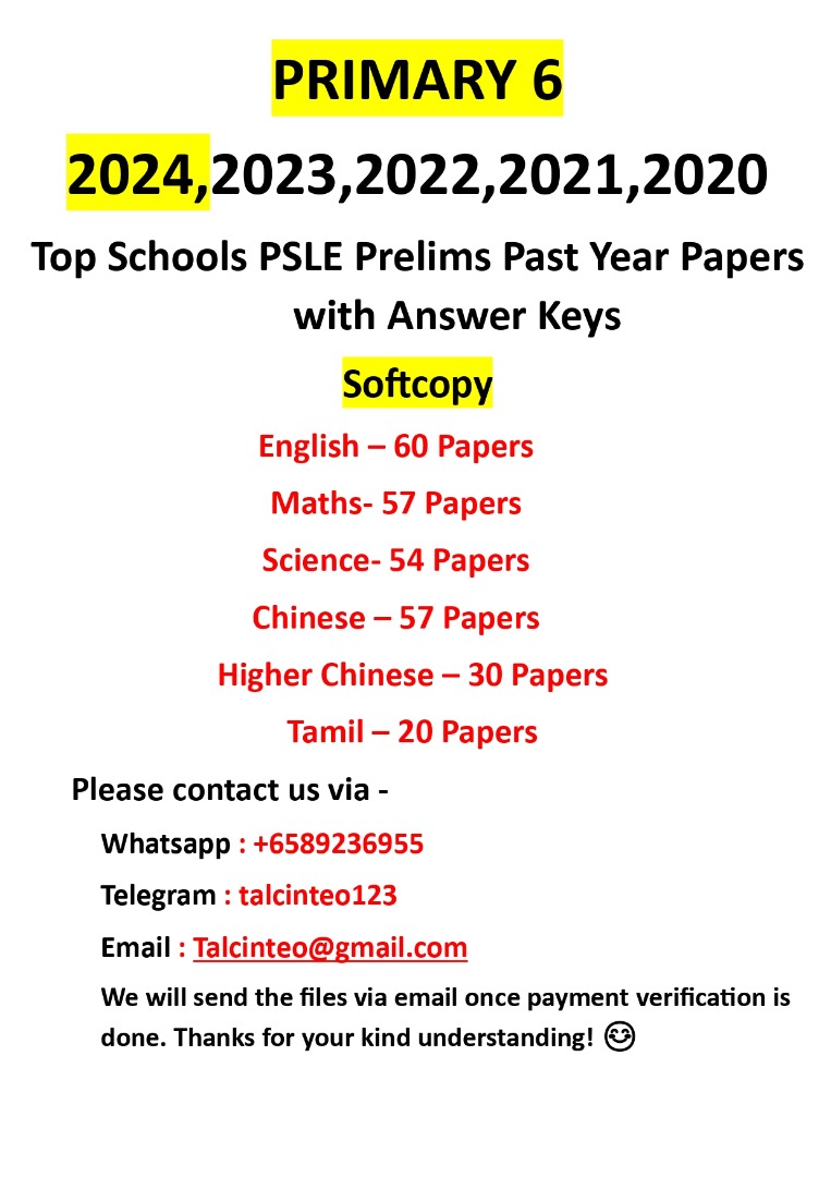 2024 Prelim PSLE Latest Past Year Papers with Answer keys along with ...