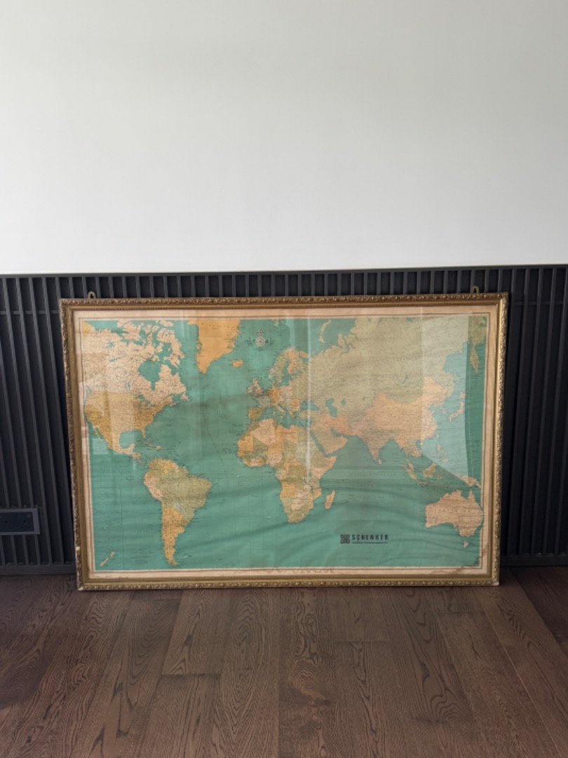 60s Antique Vintage Big Size World Map Framed Printed in Switzerland ...