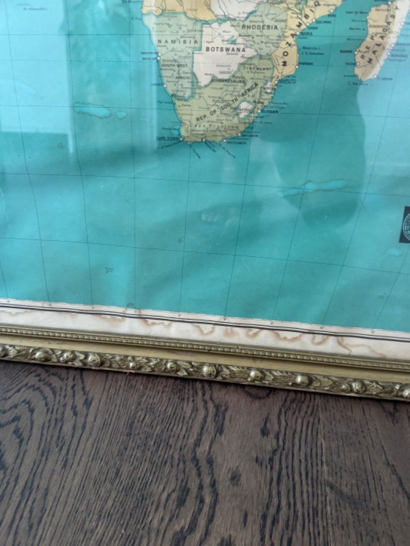 60s Antique Vintage Big Size World Map Framed Printed in Switzerland ...