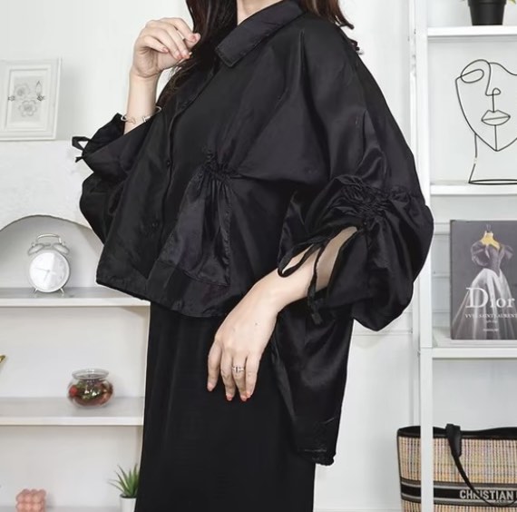 black blouse crop top hand string, Women's Fashion, Tops, Blouses on ...