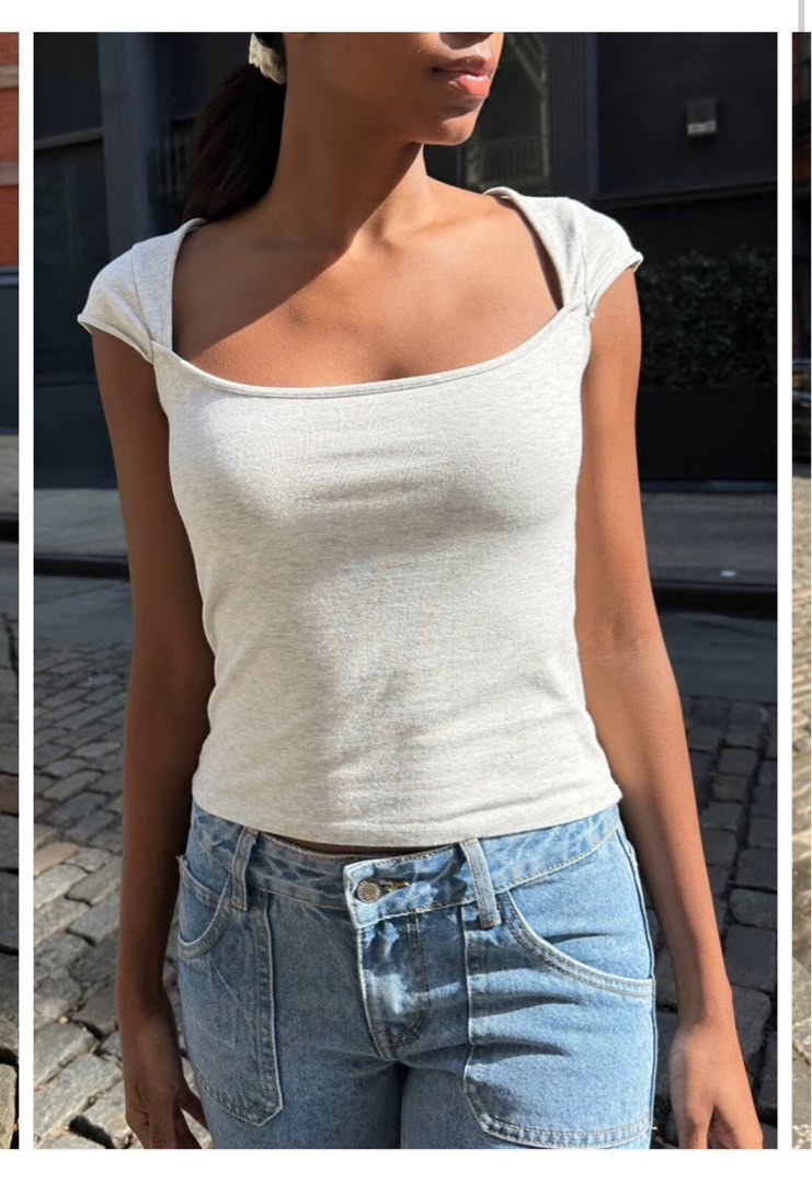 brandy melville white ella top, Women's Fashion, Tops, Shirts on Carousell