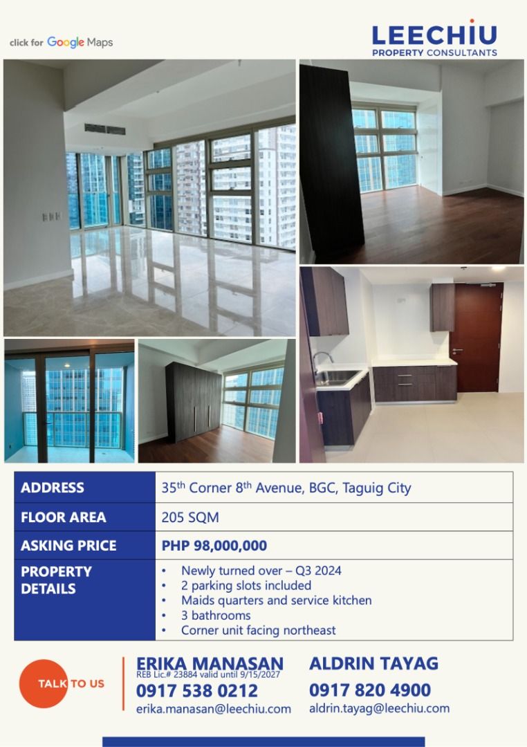 Grand Hyatt South Tower BGC - 3BR (205 Sqm) - Condo for Sale, Property ...