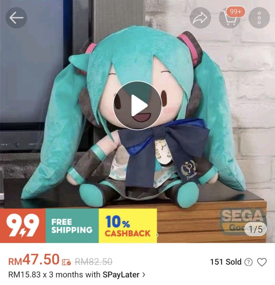 Hatsune Miku Big Plush 2.5mp , Hobbies & Toys, Toys & Games on Carousell