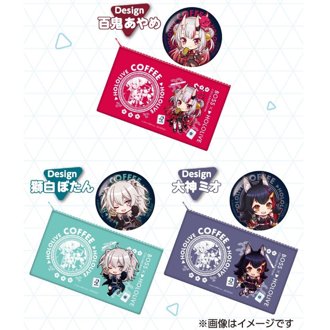 「代購」hololive x BOSS 襟章＆小袋套裝 (百鬼あやめ/大神ミオ/獅白ぼたん), 興趣及遊戲, 收藏品及紀念品, 日本明星 ...
