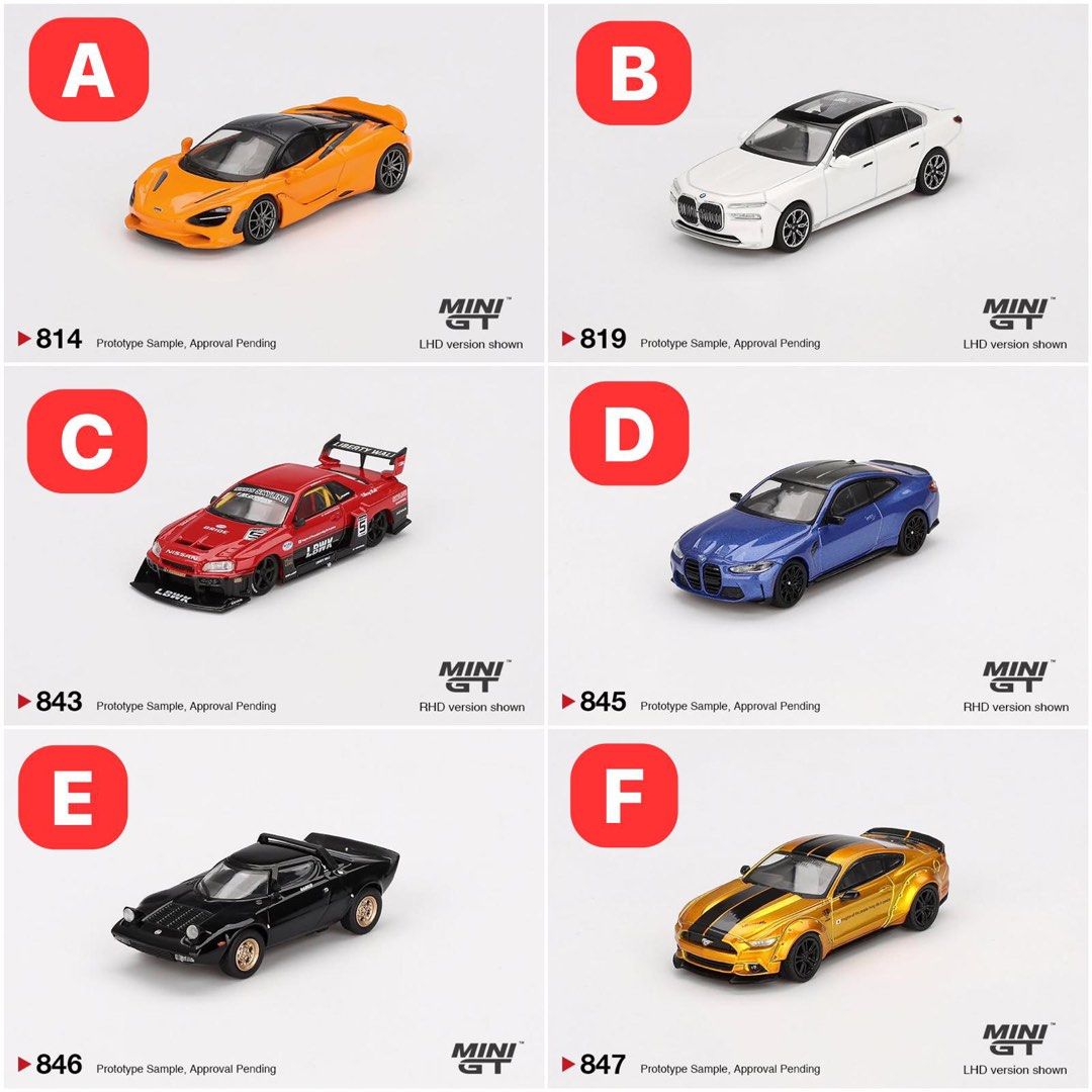 MINIGT MINI GT 814 Mclaren 750S 819 BMW i7 843 skyline ER34 845 M4 G82 ...