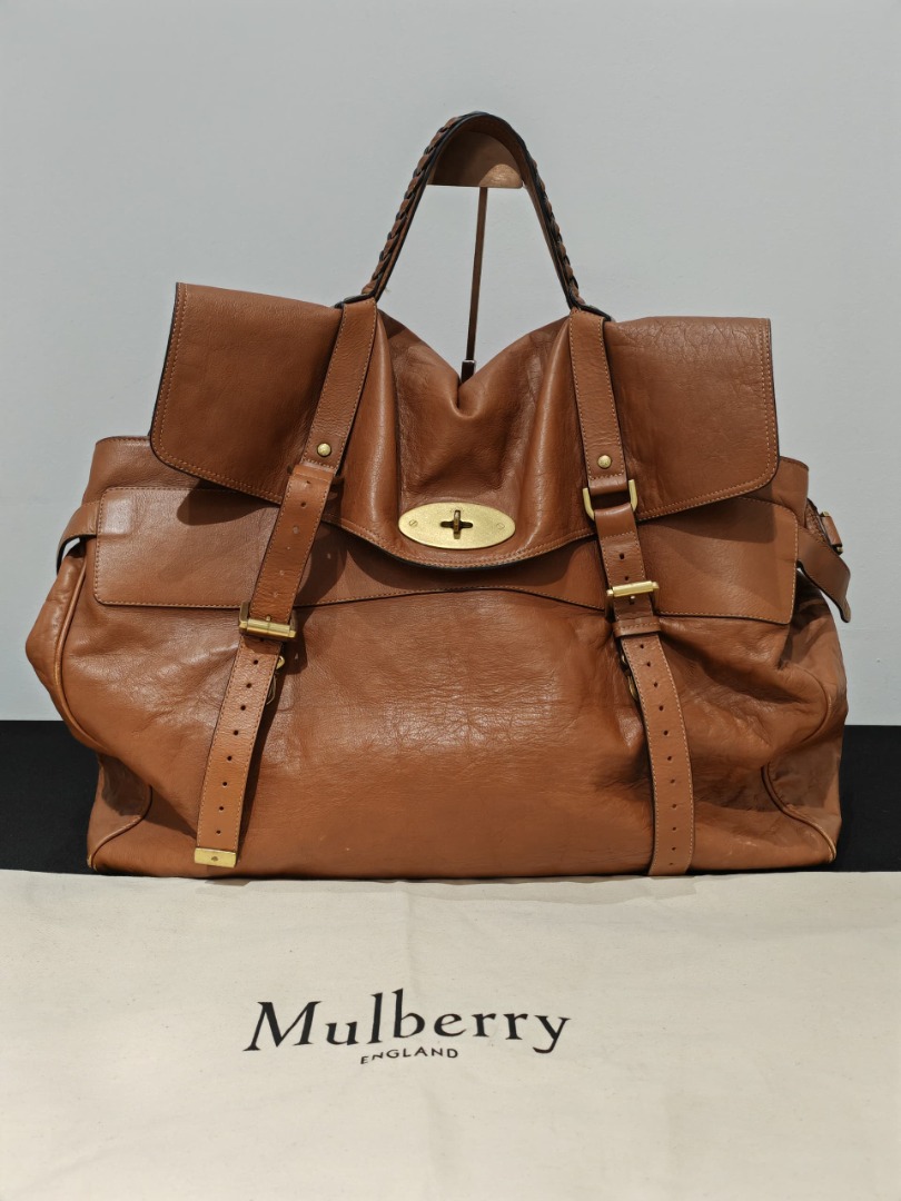 MULBERRY OVERSIZED ALEXA TAN OAK BUFFALO LEATHER SATCHEL BAG GHW ...