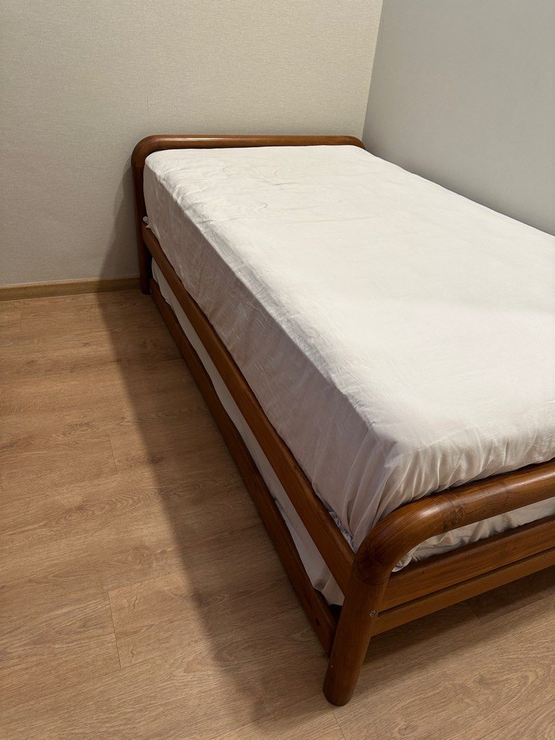 Used Scanteak Super Single Bed Frame & Pull-Out Bed Frame, Furniture ...