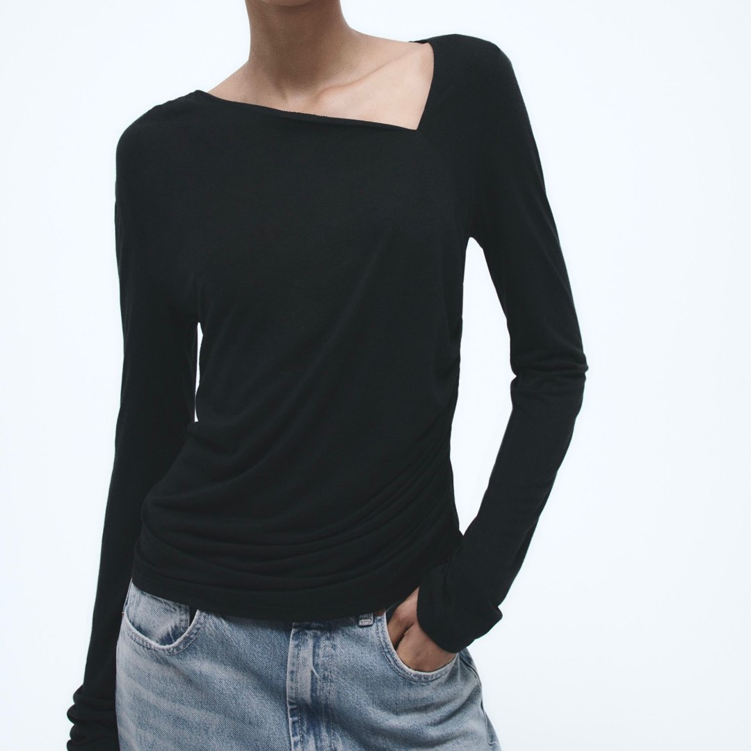 Zara Top with Side Gathering, Women's Fashion, Tops, Longsleeves on ...