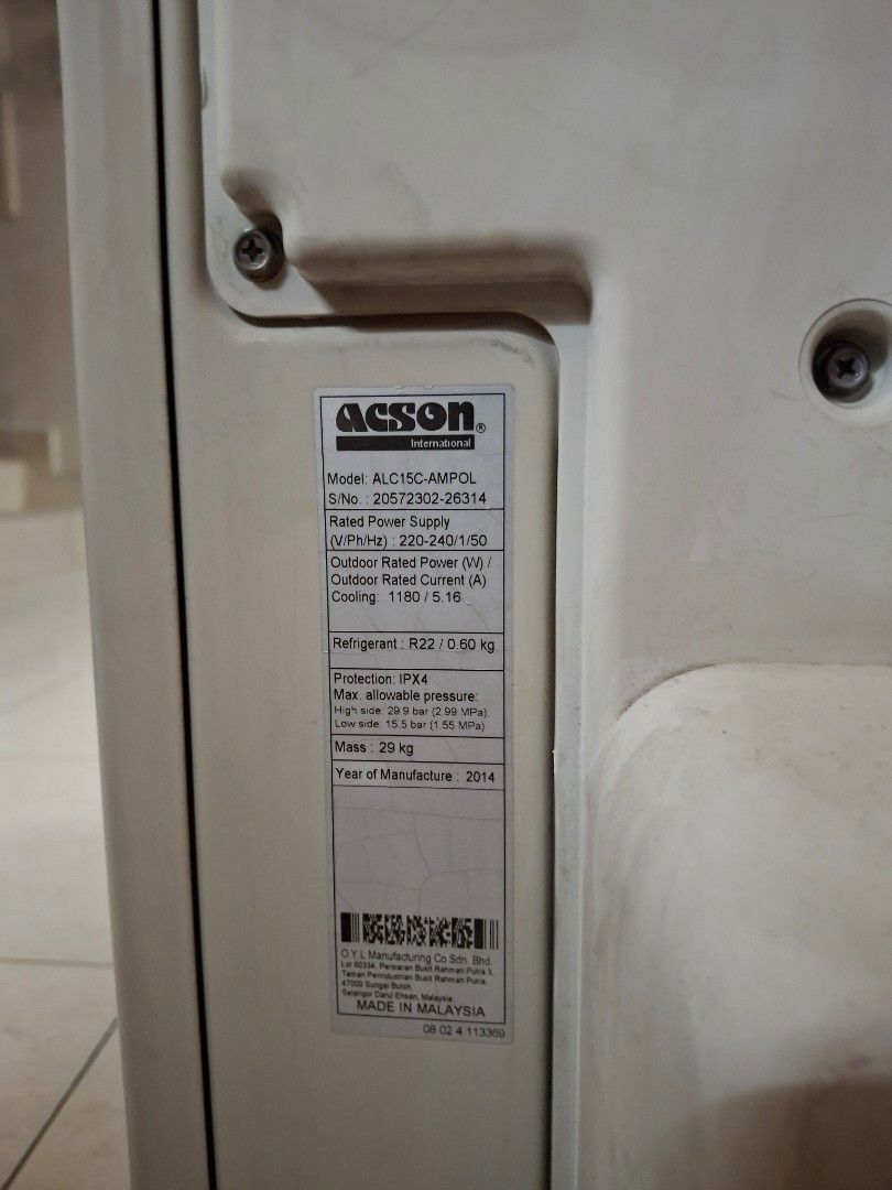 Acson 1.5HP Air Conditioner, TV & Home Appliances, Air Conditioners ...