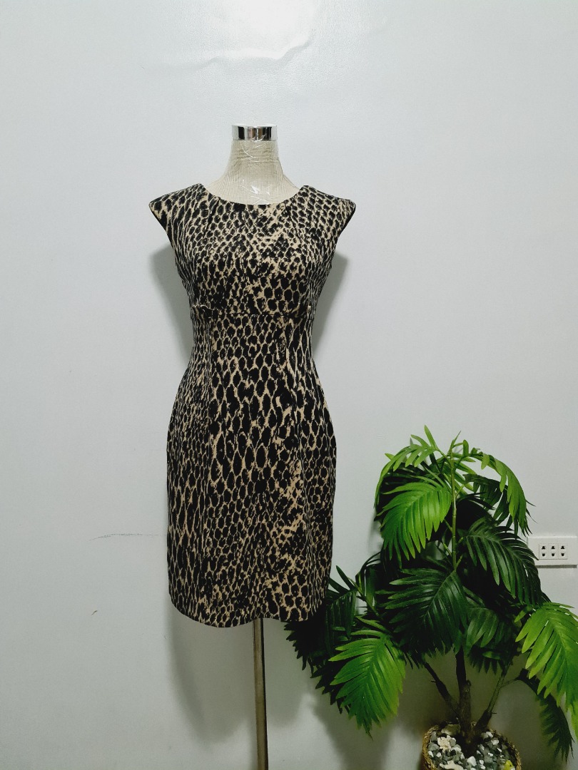 Branded CONNECTED office formal event animal print brown dress, Women's ...