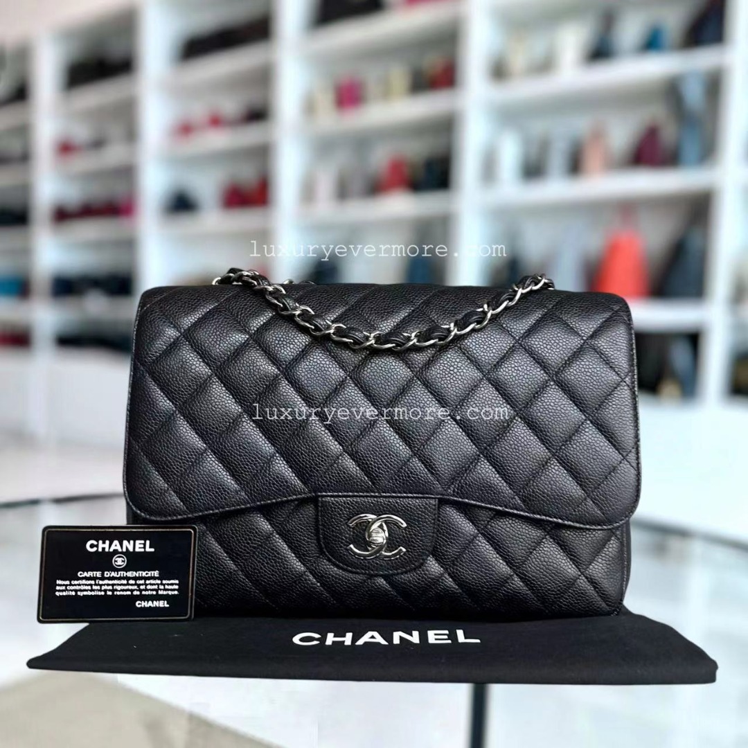 Chanel Jumbo Caviar Classic Flap Singel Flap Quilted Calfskin Black ...