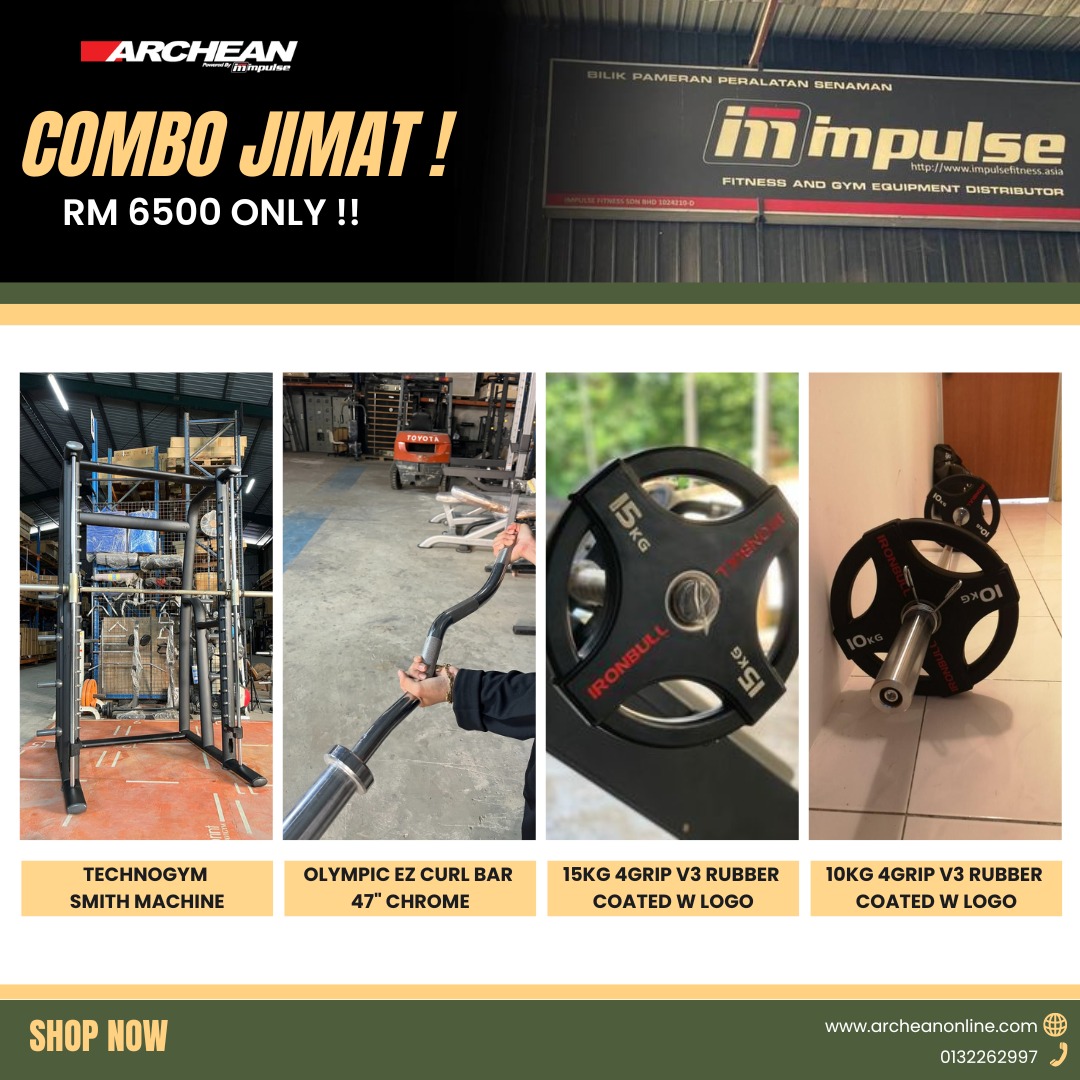 COMBO JIMAT TECHNOGYM SMITH MACHINE, EZ CURL BAR, 4 GRIP WEIGHT PLATE ...