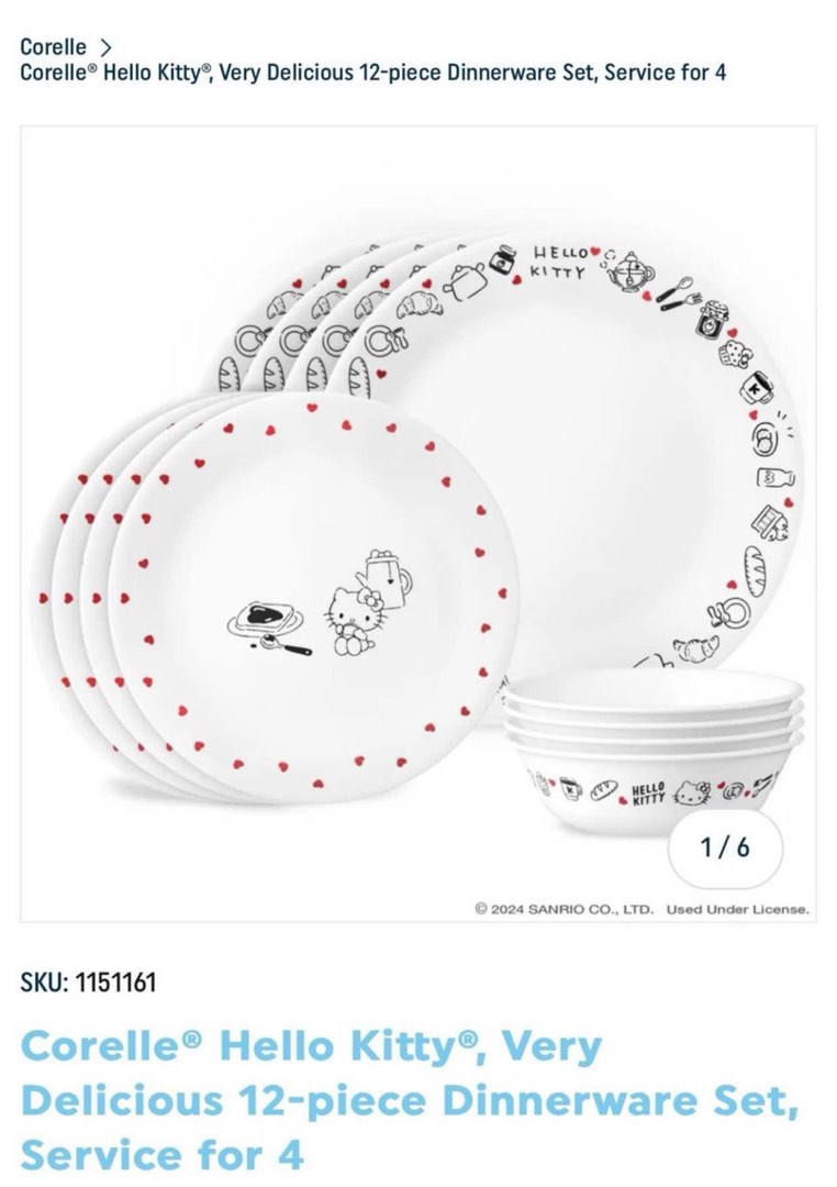 Corelle Hello Kitty, Furniture & Home Living, Kitchenware & Tableware ...