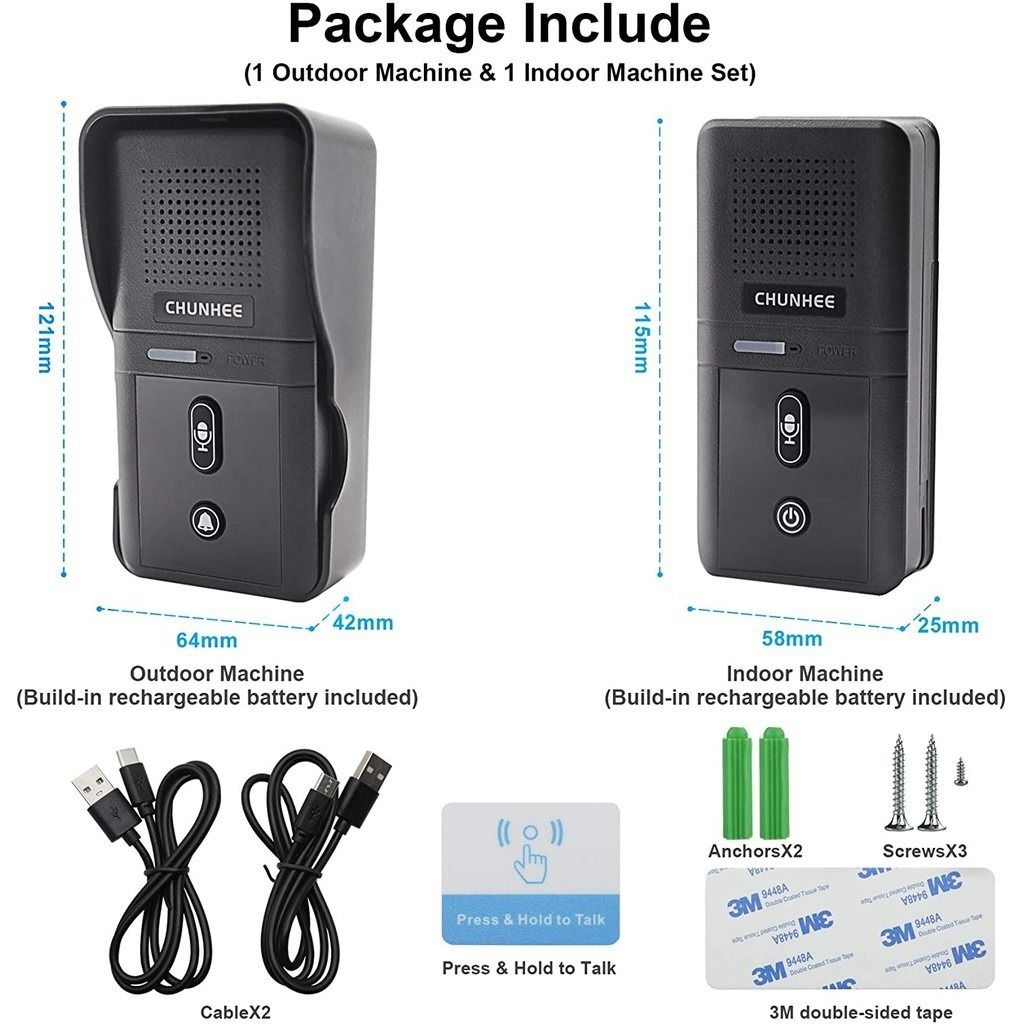 Daytech HI01 HI03 Wireless Intercom Waterproof Door Bell For Home Two ...