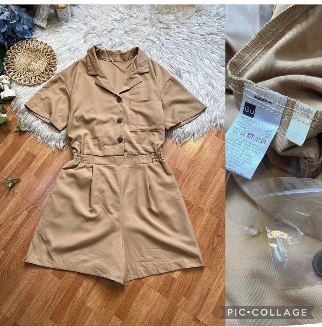 Gu brown romper, Women's Fashion, Dresses & Sets, Rompers on Carousell
