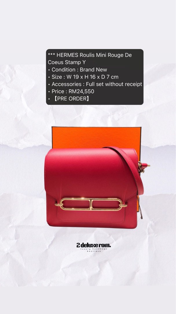 HERMES Roulis Mini Rouge De Coeus Stamp Y | FIXED PRICE, Luxury, Bags ...