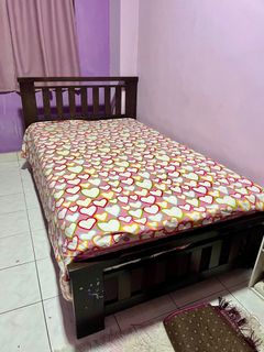 Katil super single kayu solid + tilam super single rm400, Furniture ...