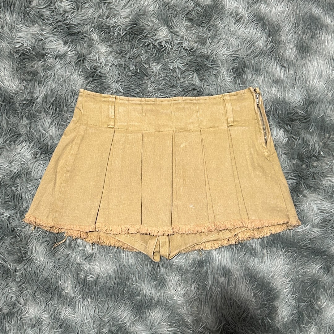 Original Forever 21 Light Brown Vintage Denim Pleated Mini Skirt | Acid ...