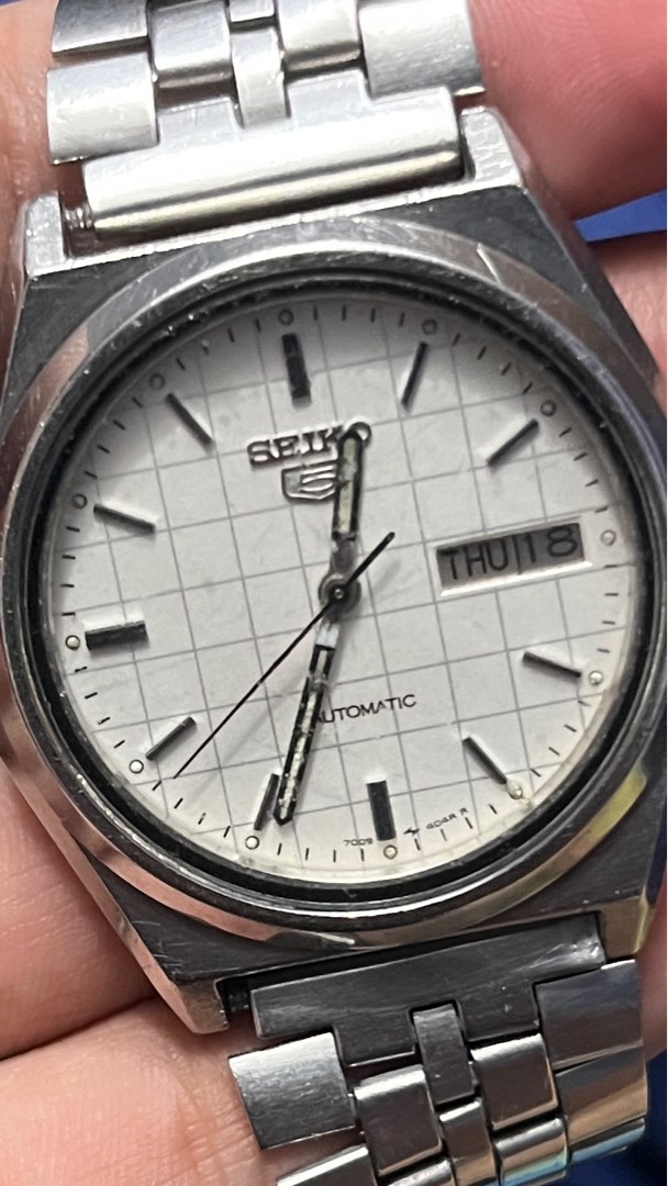 Seiko 5 7009-3040 White Grid Dial, Men's Fashion, Watches & Accessories ...