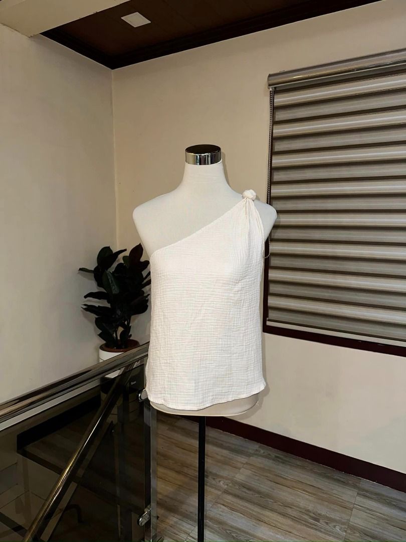 Shein Clean Girl Top Aesthetic Beige One Shoulder Soft Waffle Top ...