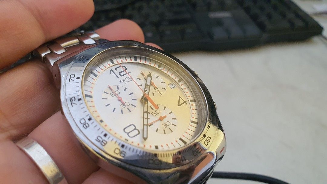 Swatch YOS445G Men's Shiny Addict Silver Dial Steel Bracelet ...