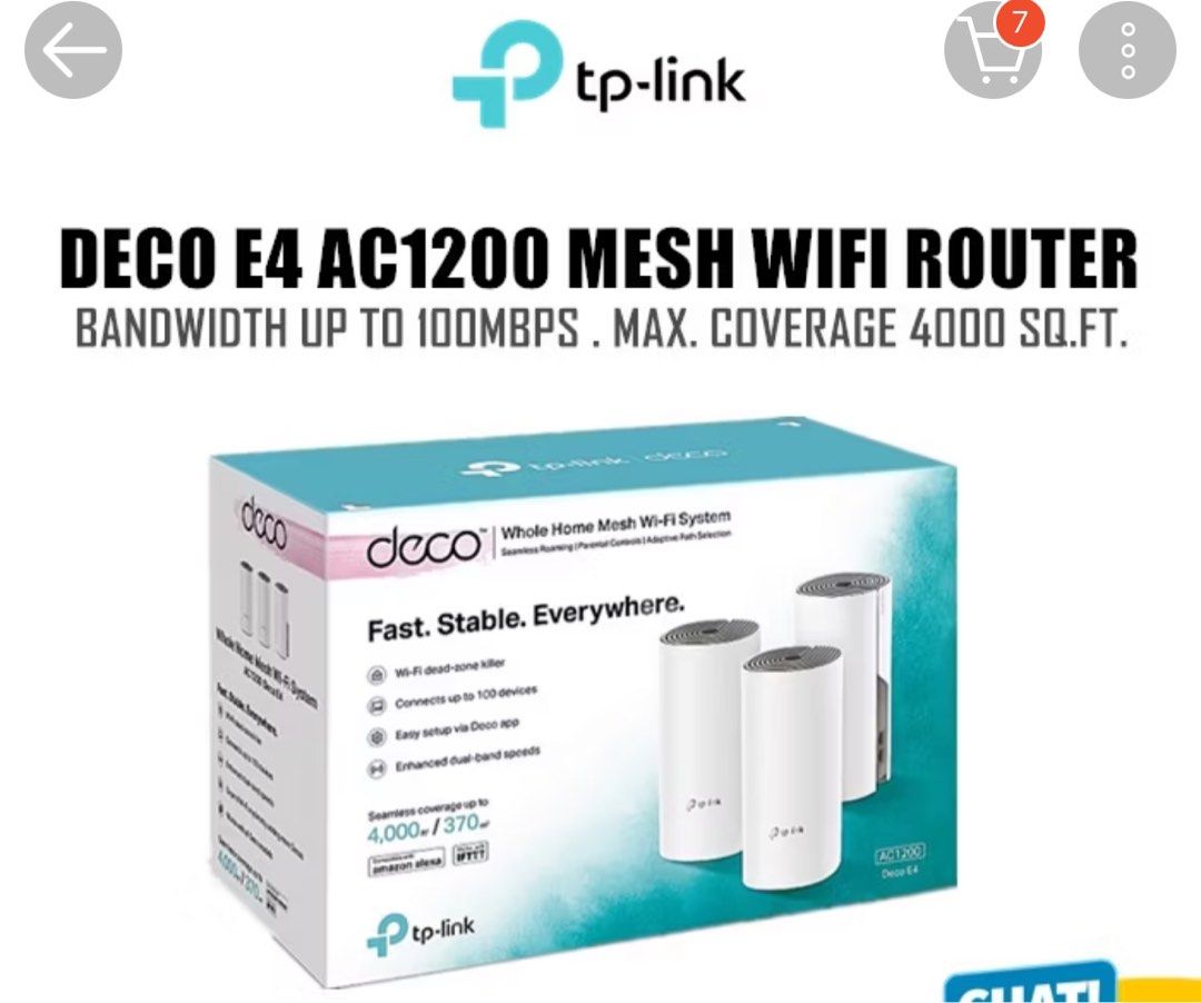 Tp Link Wifi Deco (3 units) E4 AC1200 Mesh Wifi Router, Computers ...