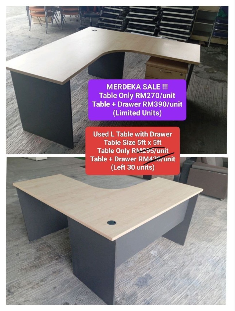 USED L Table (Drawer Optional), Furniture & Home Living, Furniture ...
