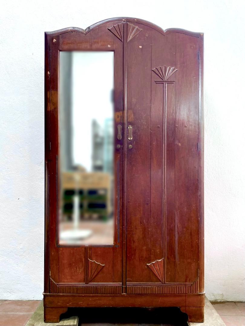 Vintage 1960 Art Deco Teak Wood Wardrobe Almari Jati Antik, Furniture ...