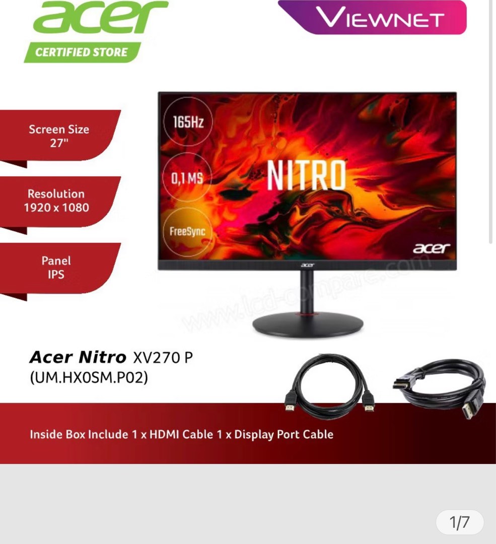 ACER NITRO XV270 165hz (gaming use), Computers & Tech, Parts ...