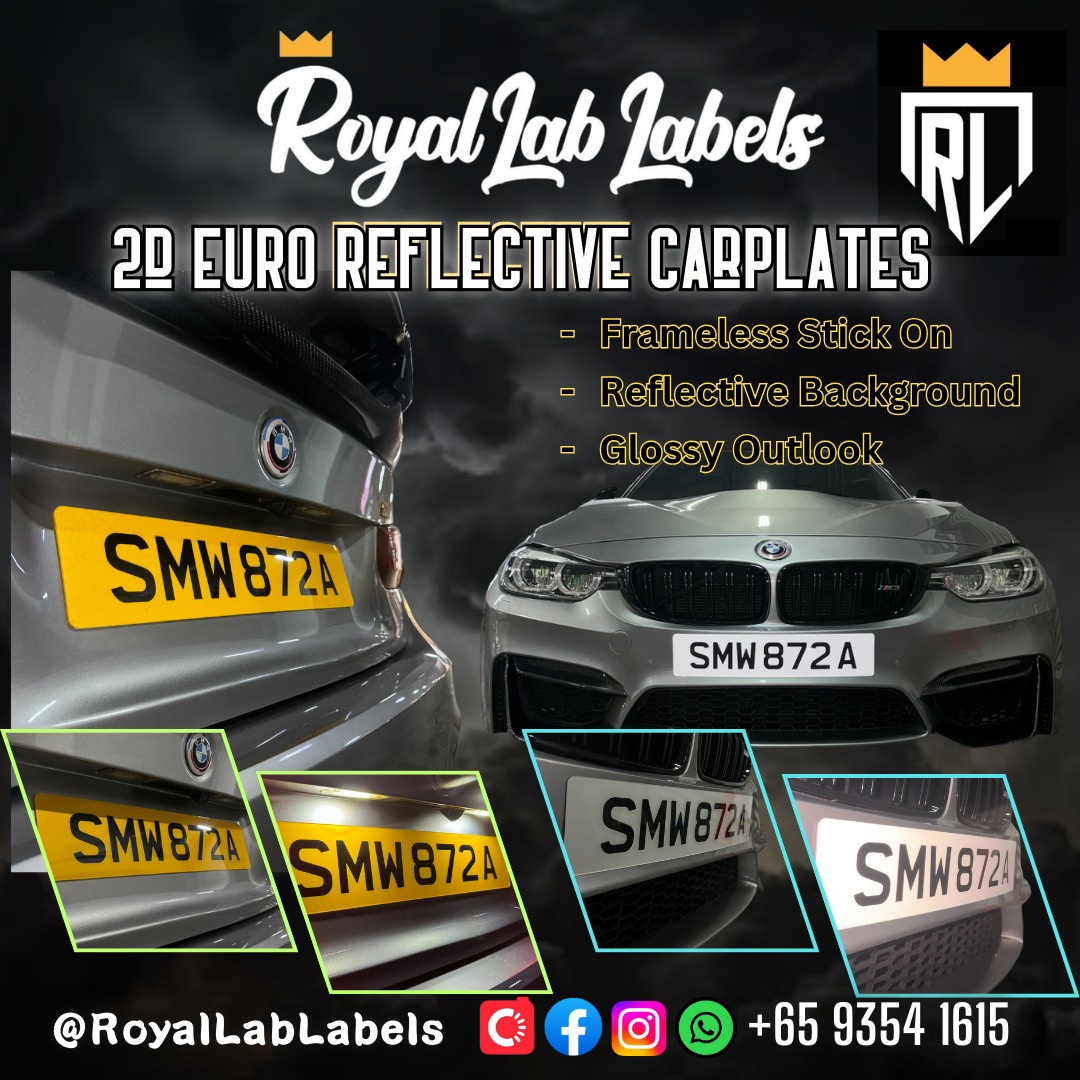 👑[CHEAPEST FASTEST] 2D Euro Reflective Car Plates / White & Yellow ...