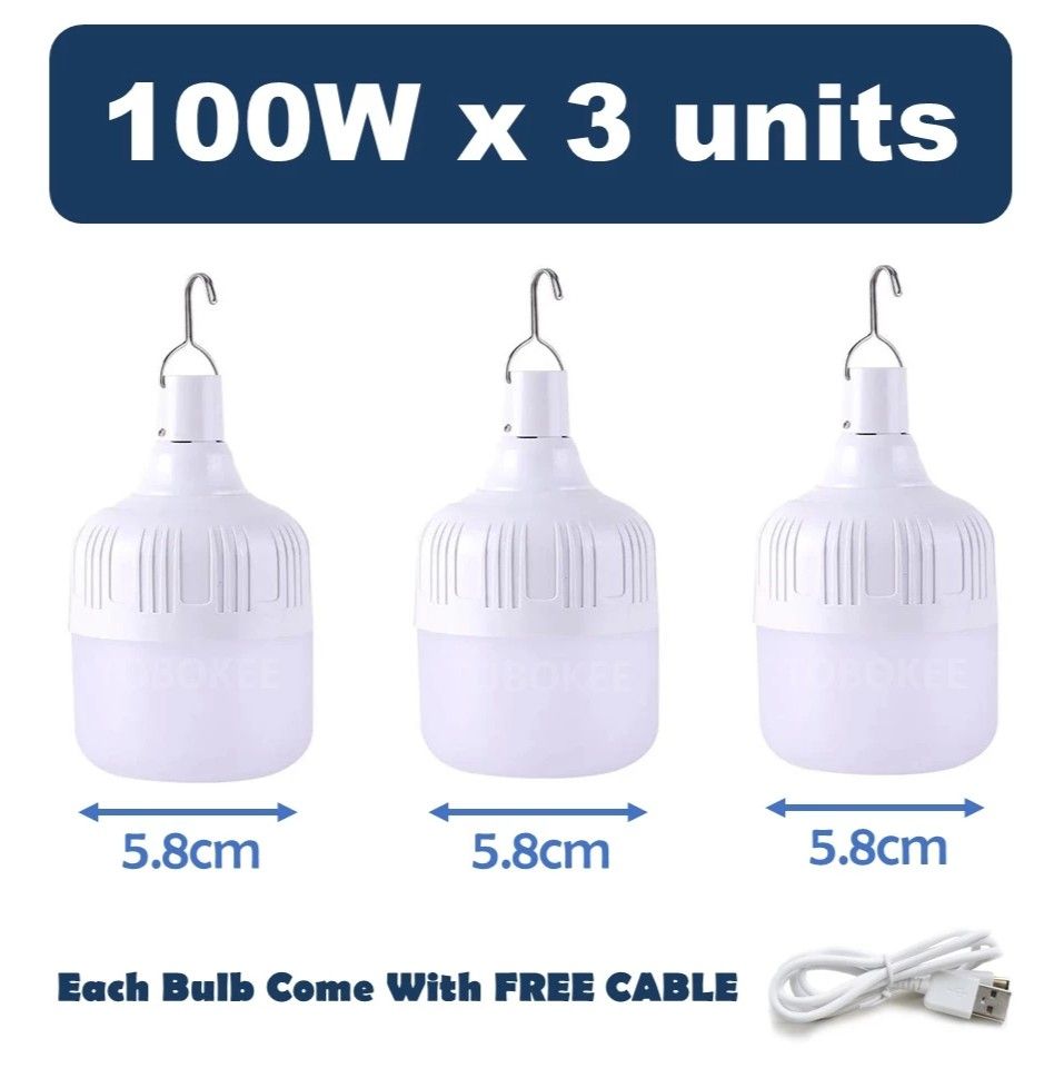 LECO Rechargeable LED Light Bulb x 3pcs (100w), Furniture & Home Living ...