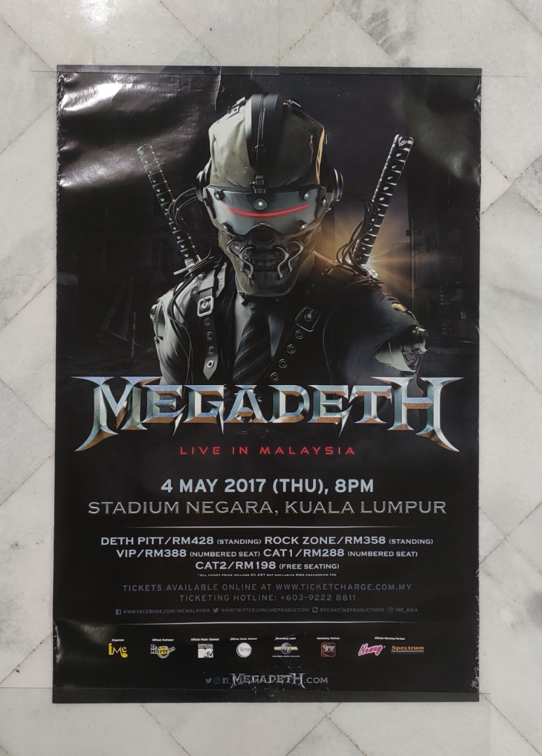 MEGADETH LIVE IN MALAYSIA OFFICIAL POSTER 4 MAY 2017 (SIZE 20' X 30 ...