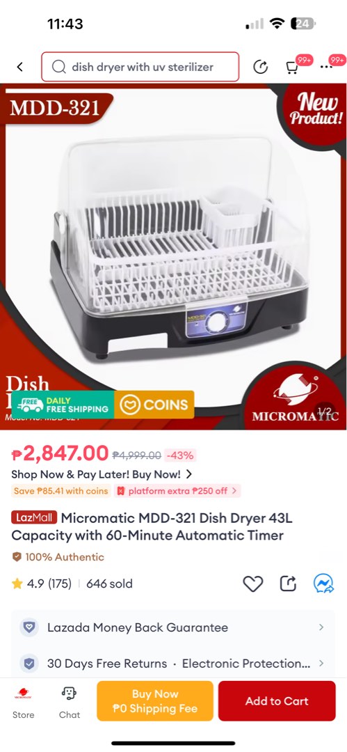 Micromatic MDD-321 Dish Dryer 43L Capacity with 60-Minute Automatic ...
