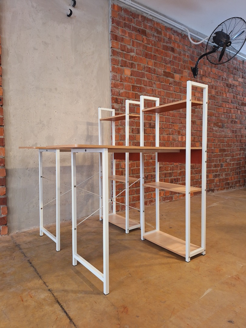 Modern Scandi Wooden Study Table w/ Shelving Unit | Meja Belajar Kayu ...