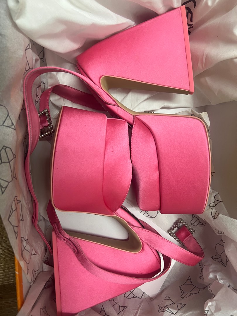 naked wolfe jackie pink satin platform heels, Women's Fashion, Footwear ...