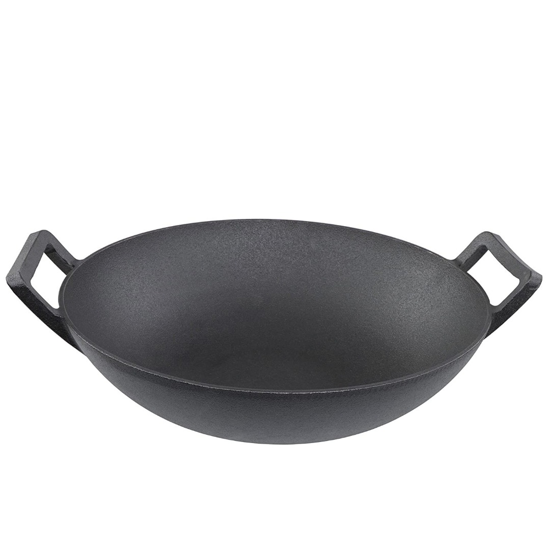 Pre Seasoned CAST IRON WOK 36cm with glass lid, TV & Home Appliances ...