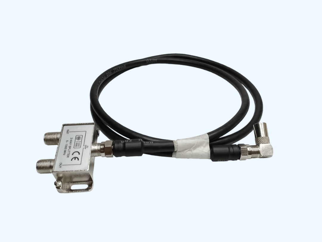 RG6 COAXIAL CABLE with F CONNECTOR MALE RIGHT ANGLE to 2-WAY FEMALE ...