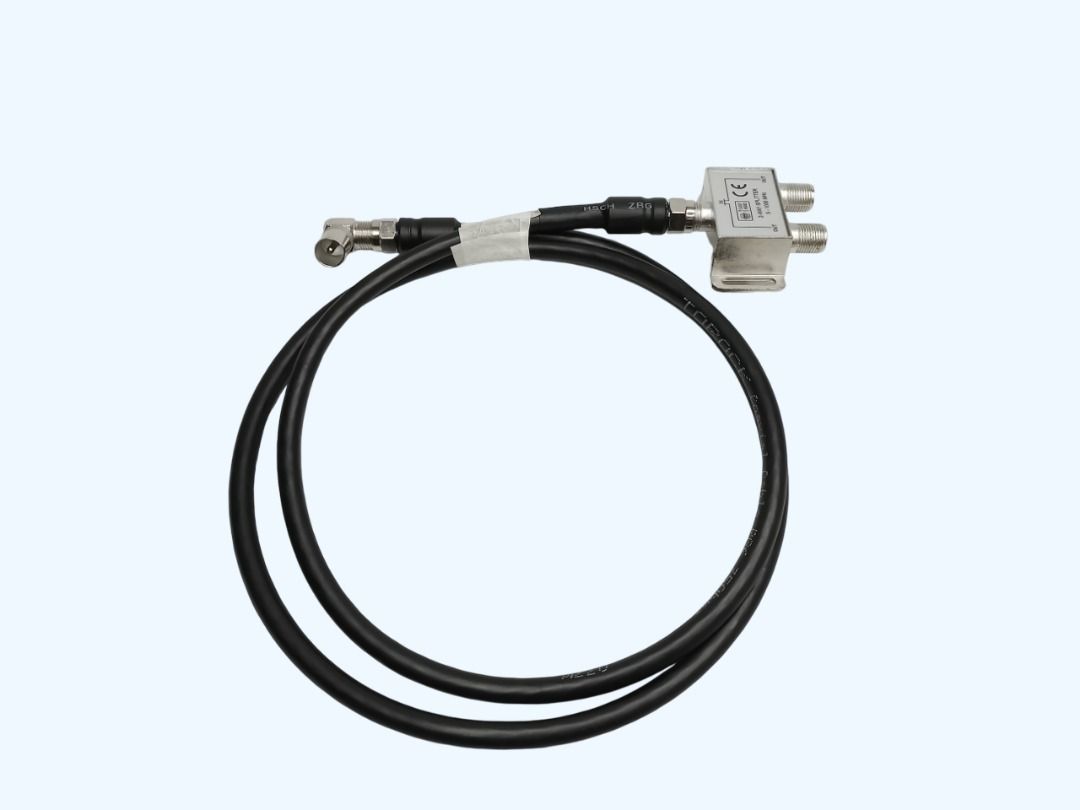 RG6 COAXIAL CABLE with F CONNECTOR MALE RIGHT ANGLE to 2-WAY FEMALE ...