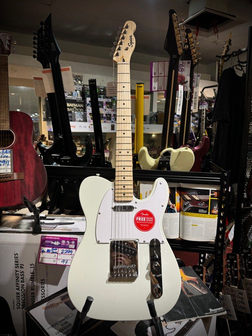 Squier FSR Sonic Telecaster Electric Guitar w/White Pickguard, Maple FB, Arctic White, Hobbies ...