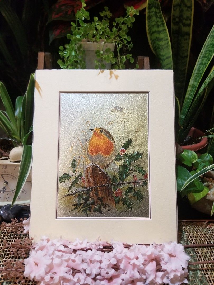 Uk Vintage Audrey North Silver Foil Art Print Bird Card board Stand ...