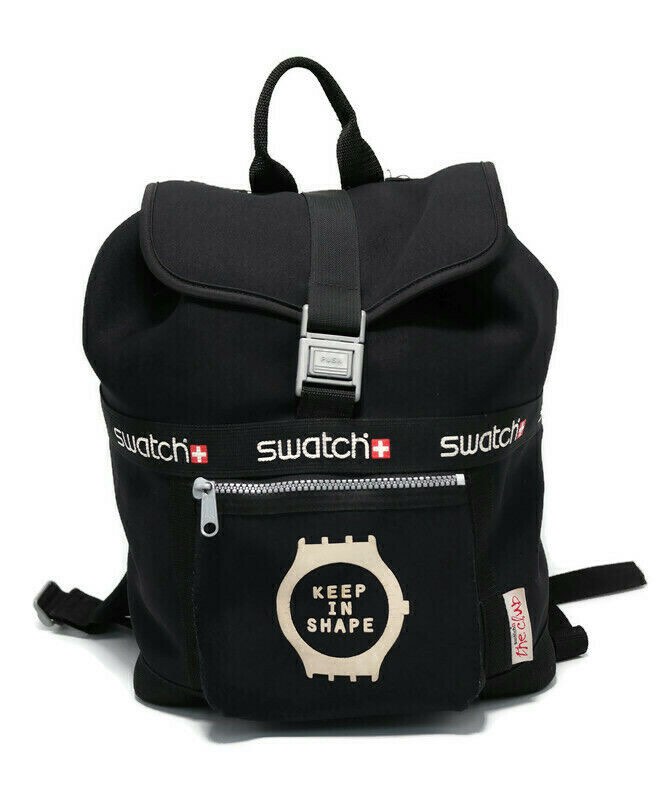 Vintage Rare Swatch Watch Neoprene Black Backpack drawstring, Women's ...