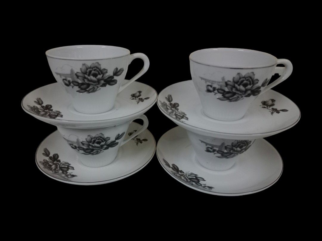 Vintage Set Cawan Legend Bunga Rose Jambatan, Furniture & Home Living ...