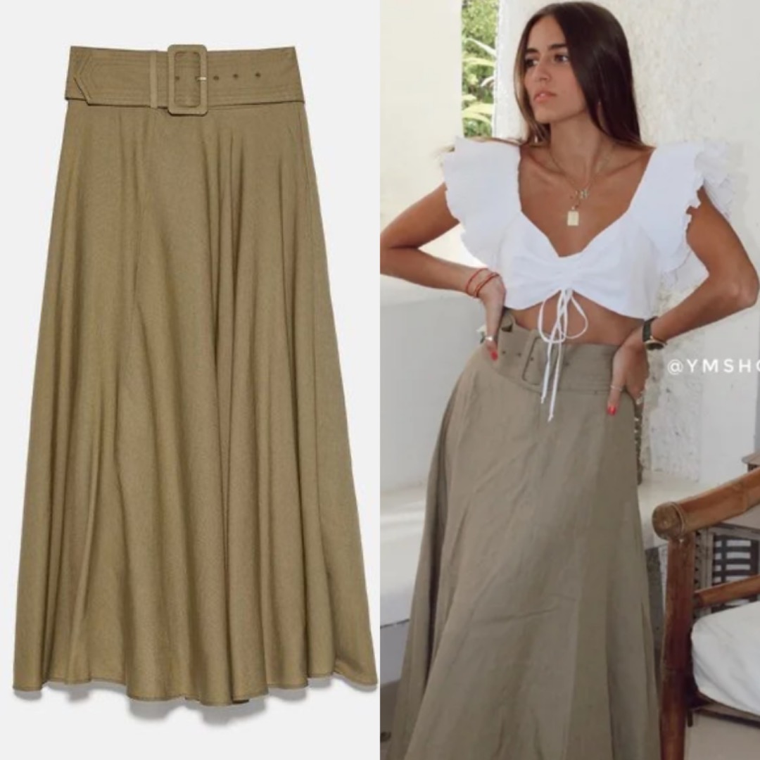 Zara Linen Rustic Belted Midi Maxi Skirt, Women's Fashion, Bottoms, Skirts on Carousell
