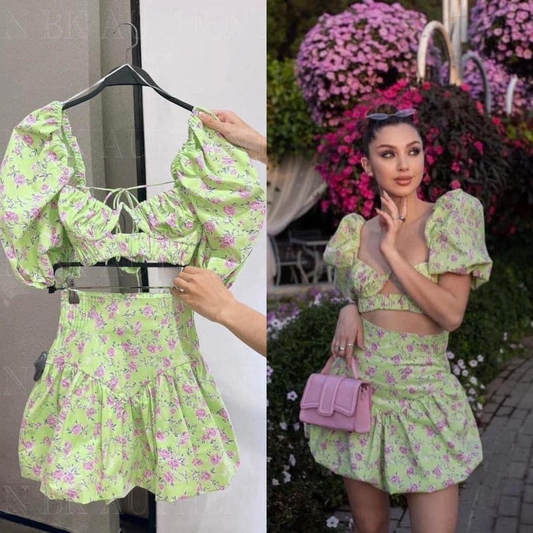 Zara Top and Skort Floral Print Coords NWOT, Women's Fashion, Dresses ...